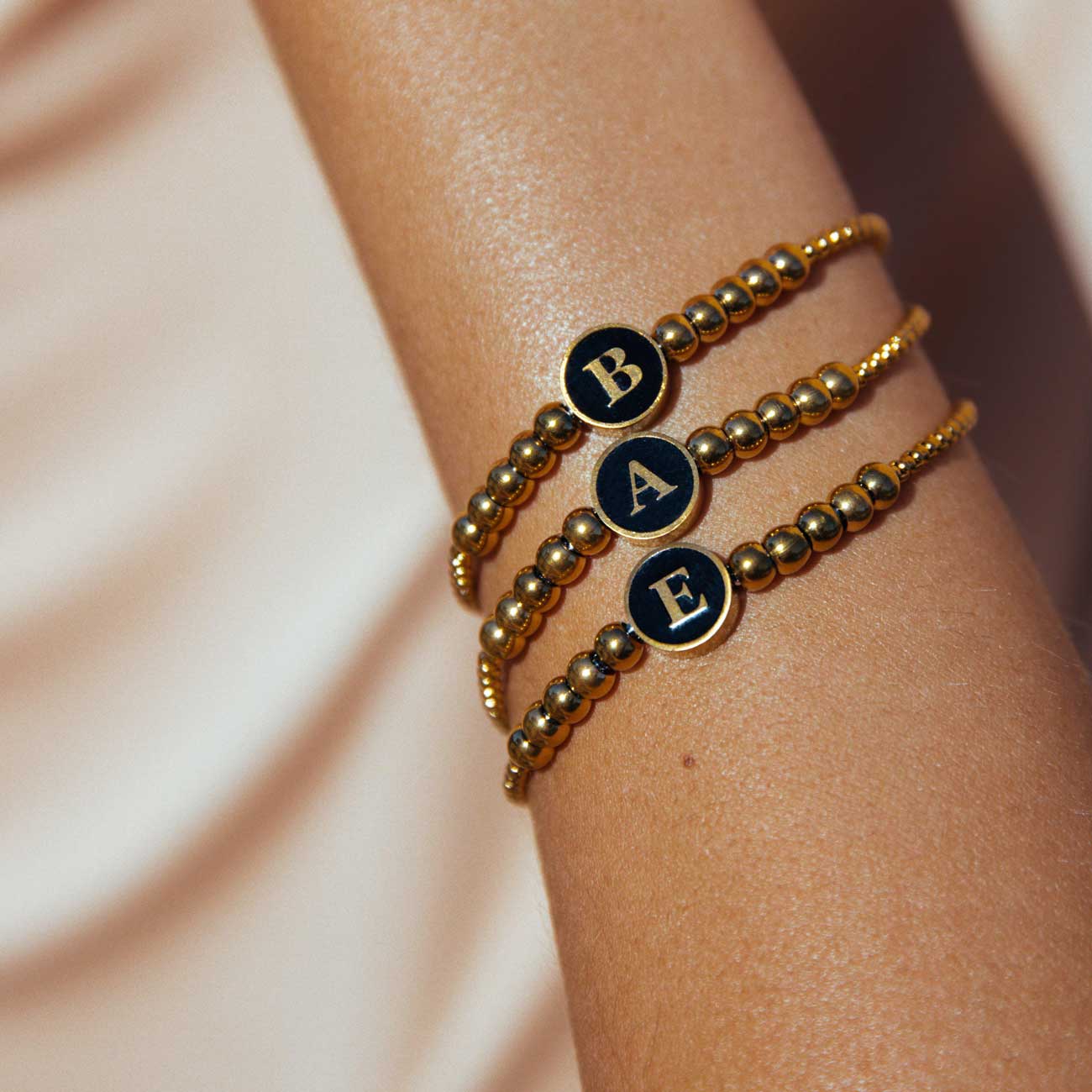 Gold Beaded Initial Bracelet