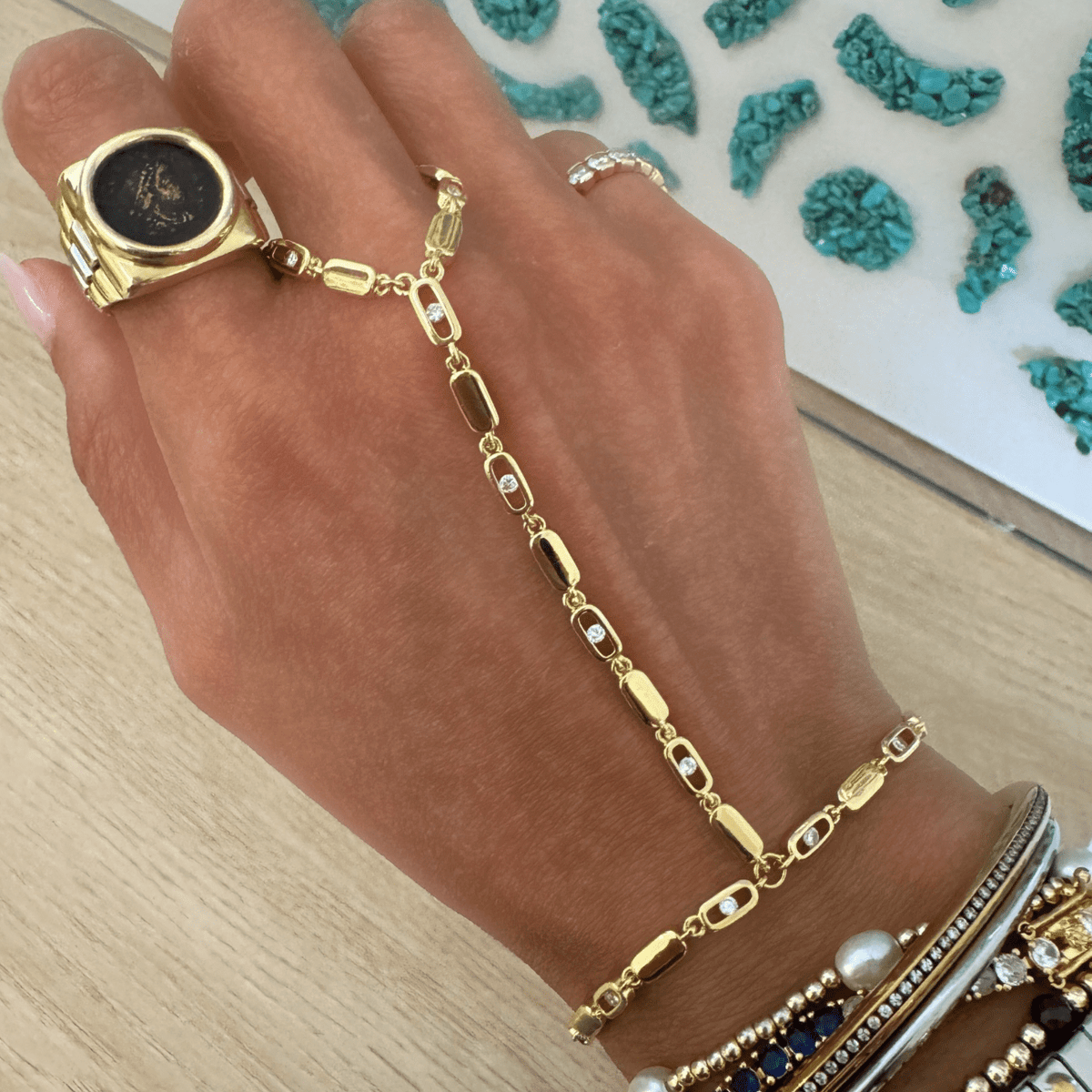 Audrey Hand Chain – Gold CZ Hand Bracelet – BRACHA