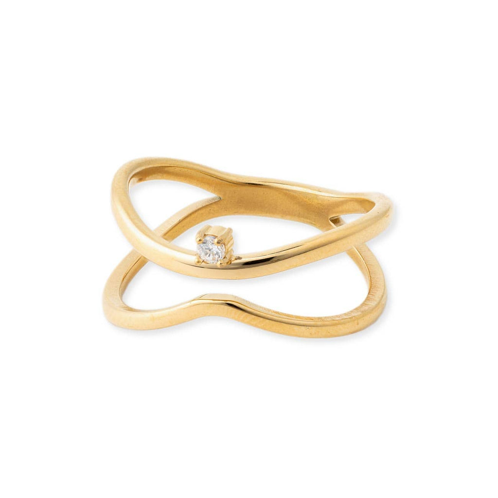 Emerson Ring – Minimalist Gold-Plated Stainless Steel CZ Band – BRACHA