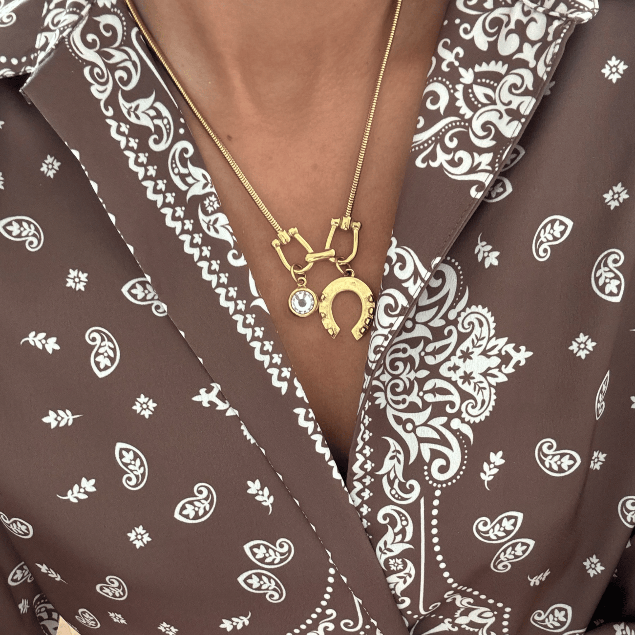Reign Necklace – Gold Horse Bit and Horseshoe Necklace – BRACHA