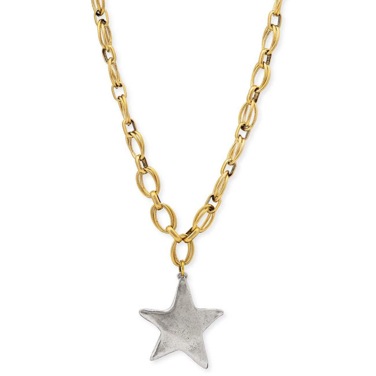 Star Shine Two Tone Necklace – Silver & Gold Star Pendant – BRACHA