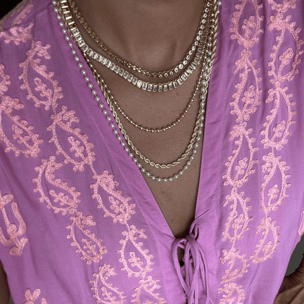 Trina Layered Necklace – Gold-Filled Rope, Pearl & Ball Chain, 15″ + 2 ...